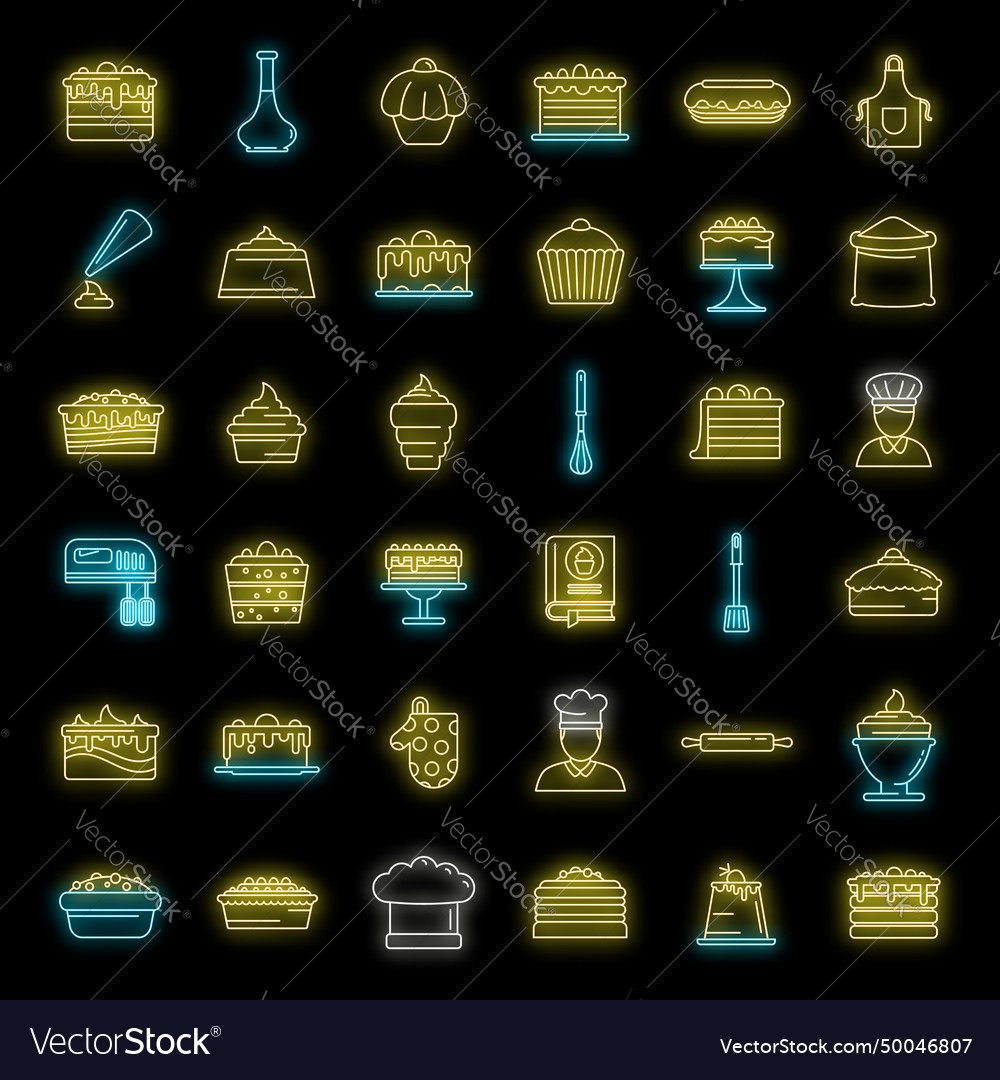 Confectioner home icons set neon Royalty Free Vector Image Confectioner home icons set neon Royalty Free Vector Image