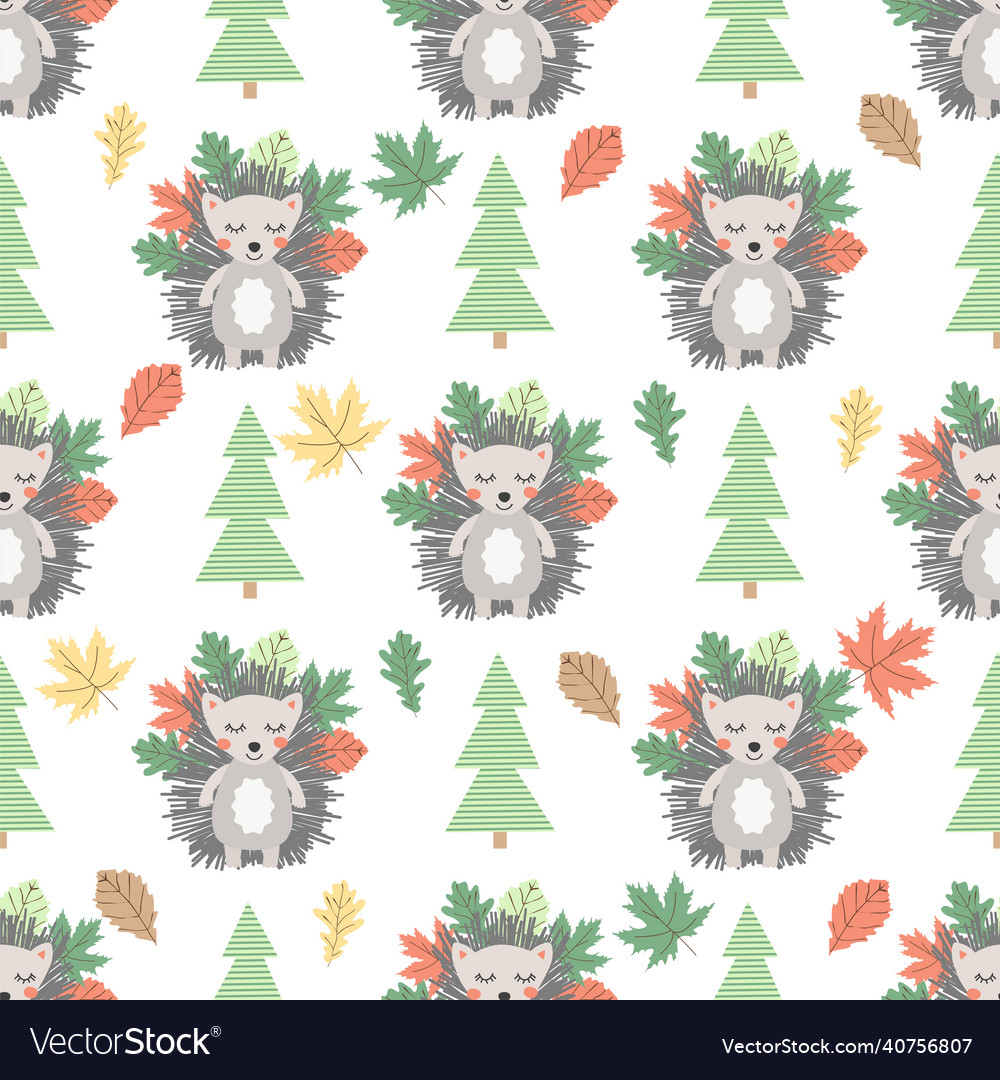 Cute seamless pattern with hedgehog mushrooms Vector Image