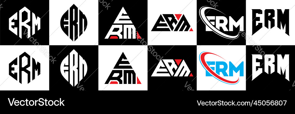 Erm letter logo design in six style polygon Vector Image