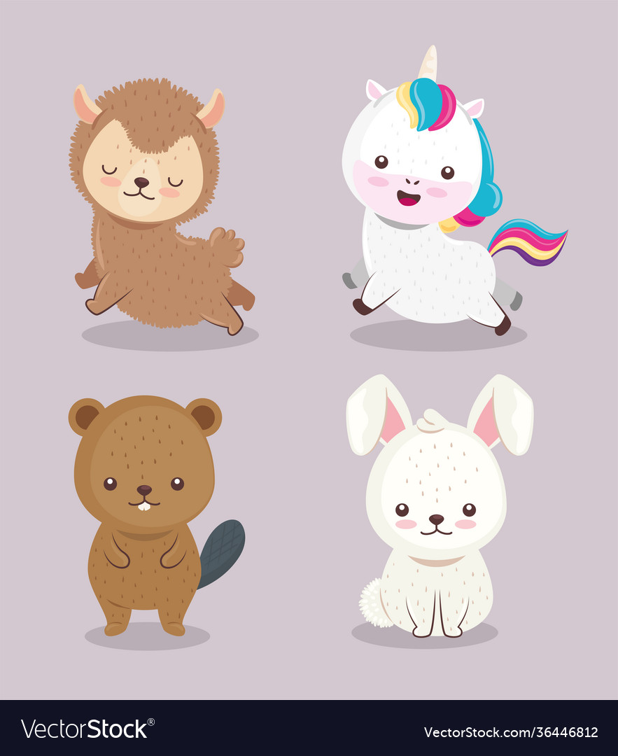 Bundle four cute animals set icons Royalty Free Vector Image
