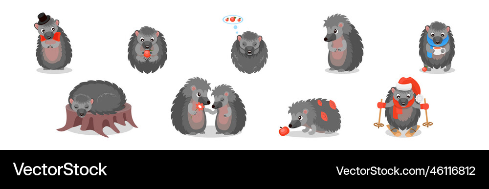 Cute hedgehog engaged in different activity Vector Image