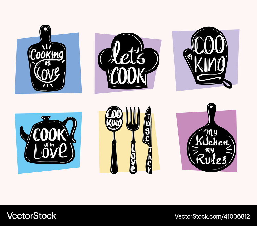 Food and cook six labels Royalty Free Vector Image