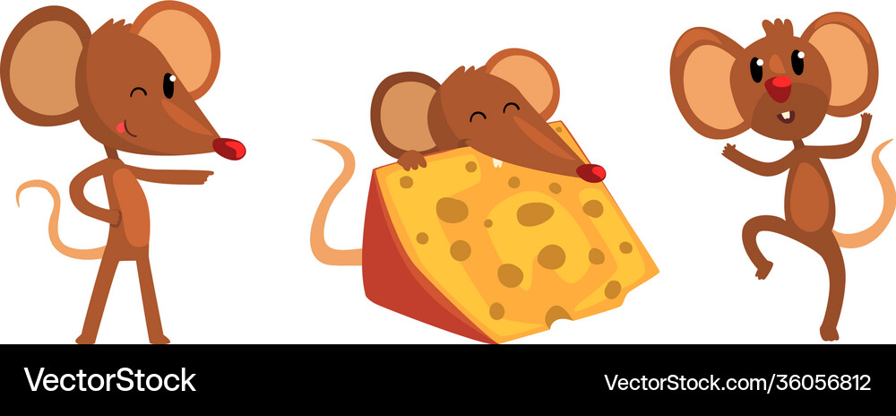Funny mice in different action poses set cute Vector Image