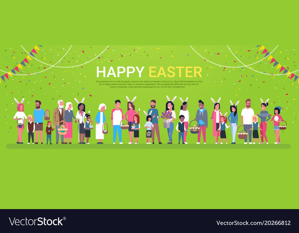 Happy easter holiday poster with group of people Vector Image