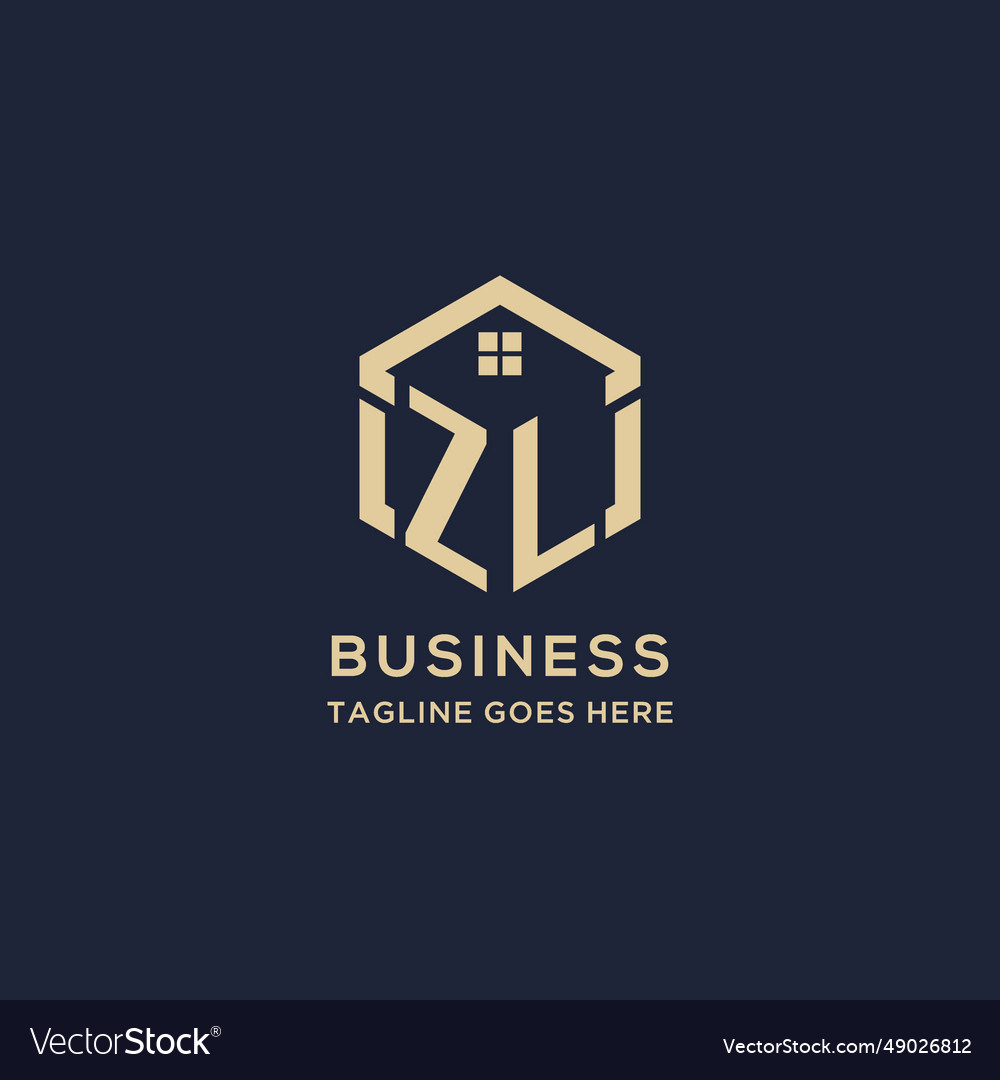 Initials zl logo with abstract home roof hexagon Vector Image