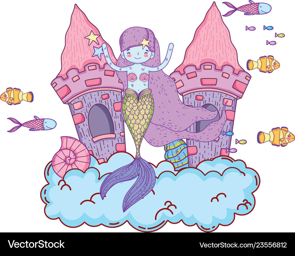 Mermaid with castle undersea scene Royalty Free Vector Image