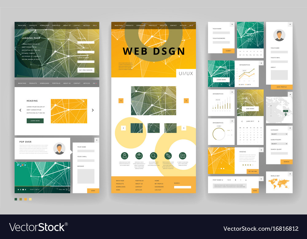 Website template design with interface elements Vector Image