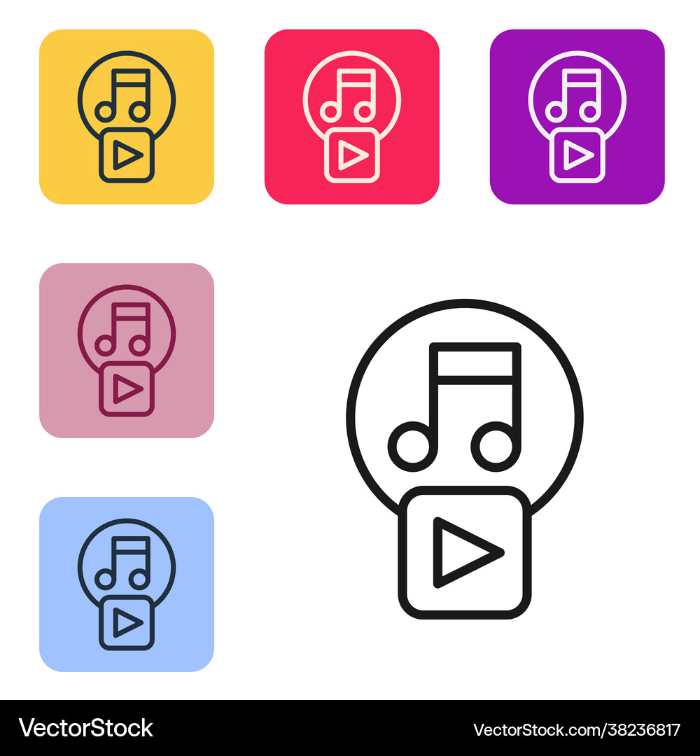 Black line play in square icon isolated on white Vector Image
