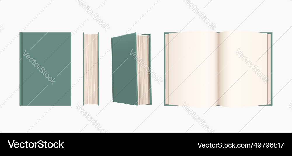 Green color realistic book isolated in set Vector Image
