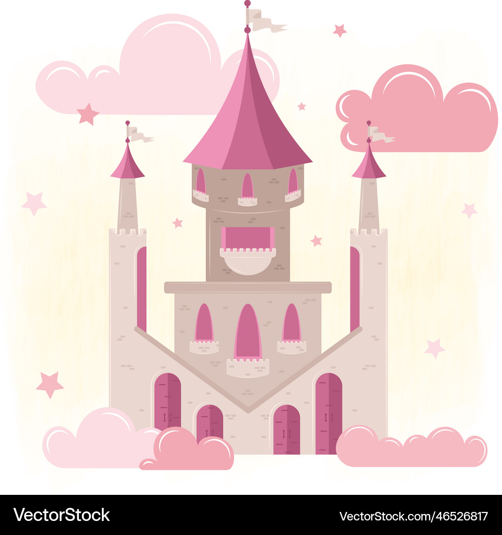 Isolated magical castle clouds and stars Vector Image