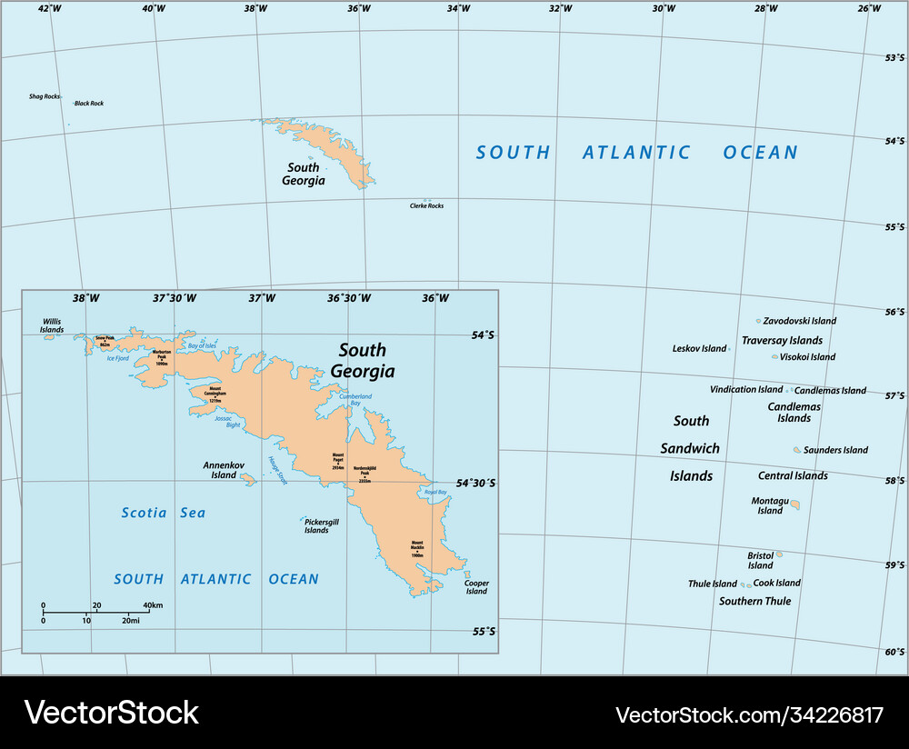Map south georgia sandwich islands Royalty Free Vector Image
