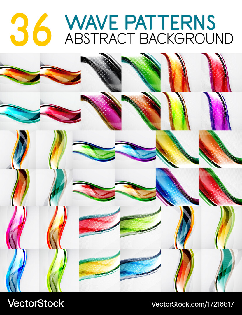 Mega collection of wave lines with glossy effects Vector Image