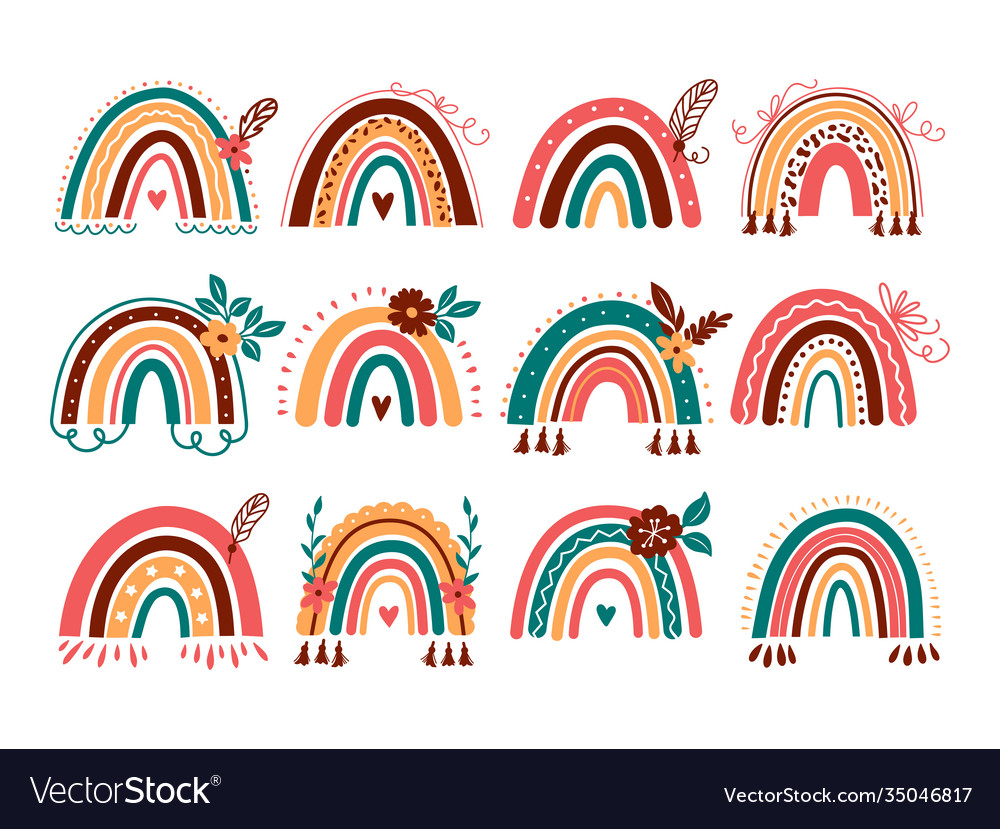Rainbow set abstract boho rainbow baby Royalty Free Vector