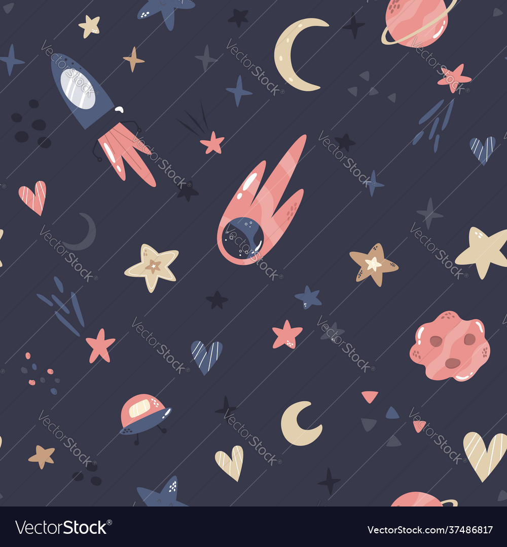 Seamless pattern with cosmic objects planets Vector Image