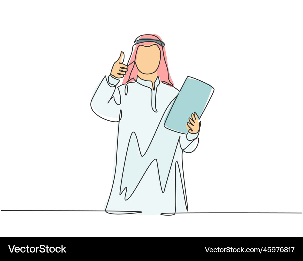Single continuous line drawing of young muslim Vector Image