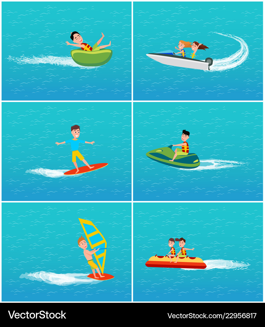 Water transportation and fun people Royalty Free Vector