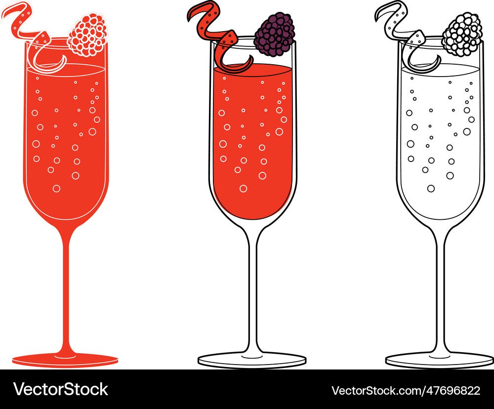 Alcohol drink line art kir Royalty Free Vector Image