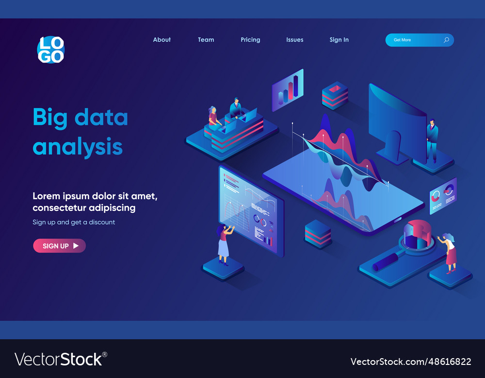 Big data analysis concept 3d isometric web Vector Image