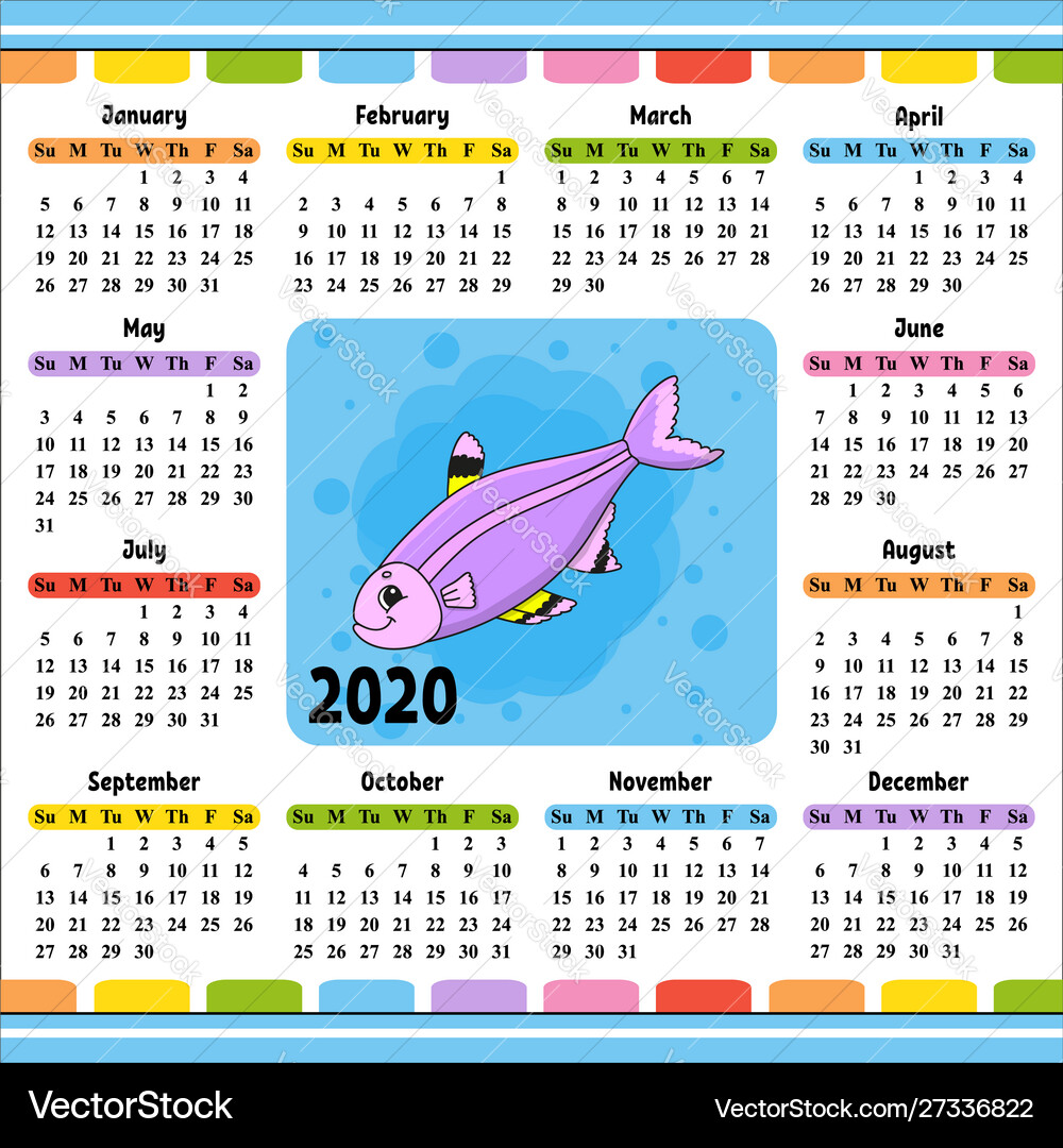 Calendar for 2020 with a cute character fun Vector Image