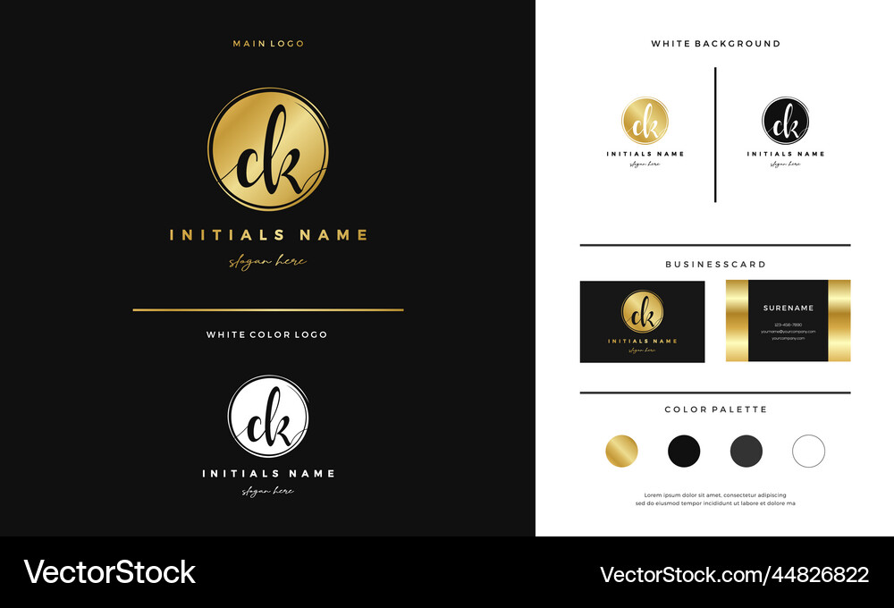 Circle golden letter ck c k initial logo design Vector Image
