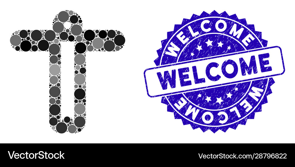 Collage welcome person icon with textured Vector Image