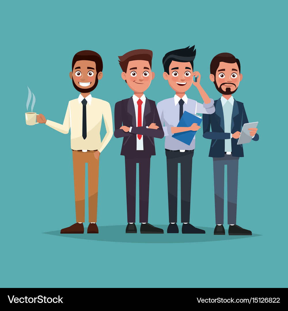 Color background full body set men characters Vector Image
