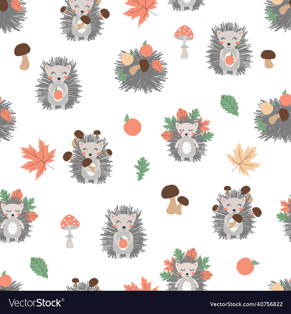 Cute seamless pattern with hedgehog mushrooms Vector Image