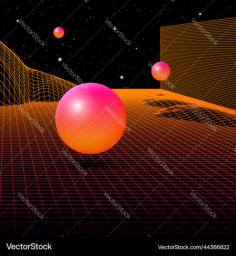Landscape with wireframe grid of 80s styled retro Vector Image