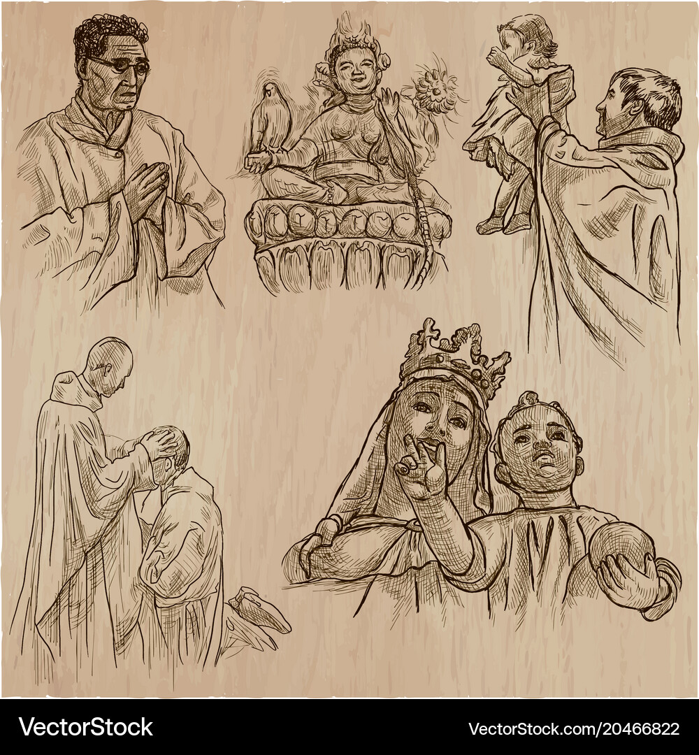 Religion around world - an hand drawn Royalty Free Vector