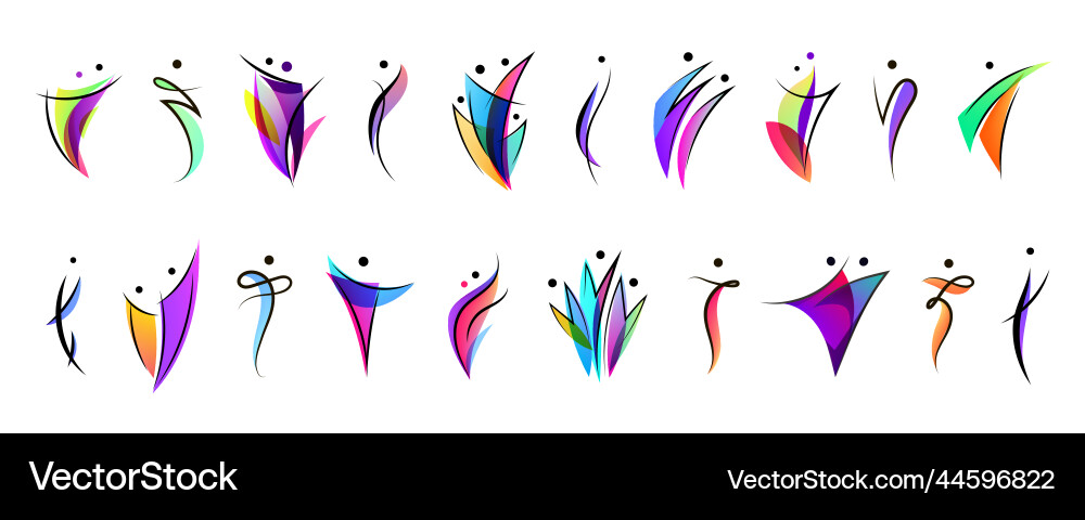 Set human body logos people shapes linear Vector Image