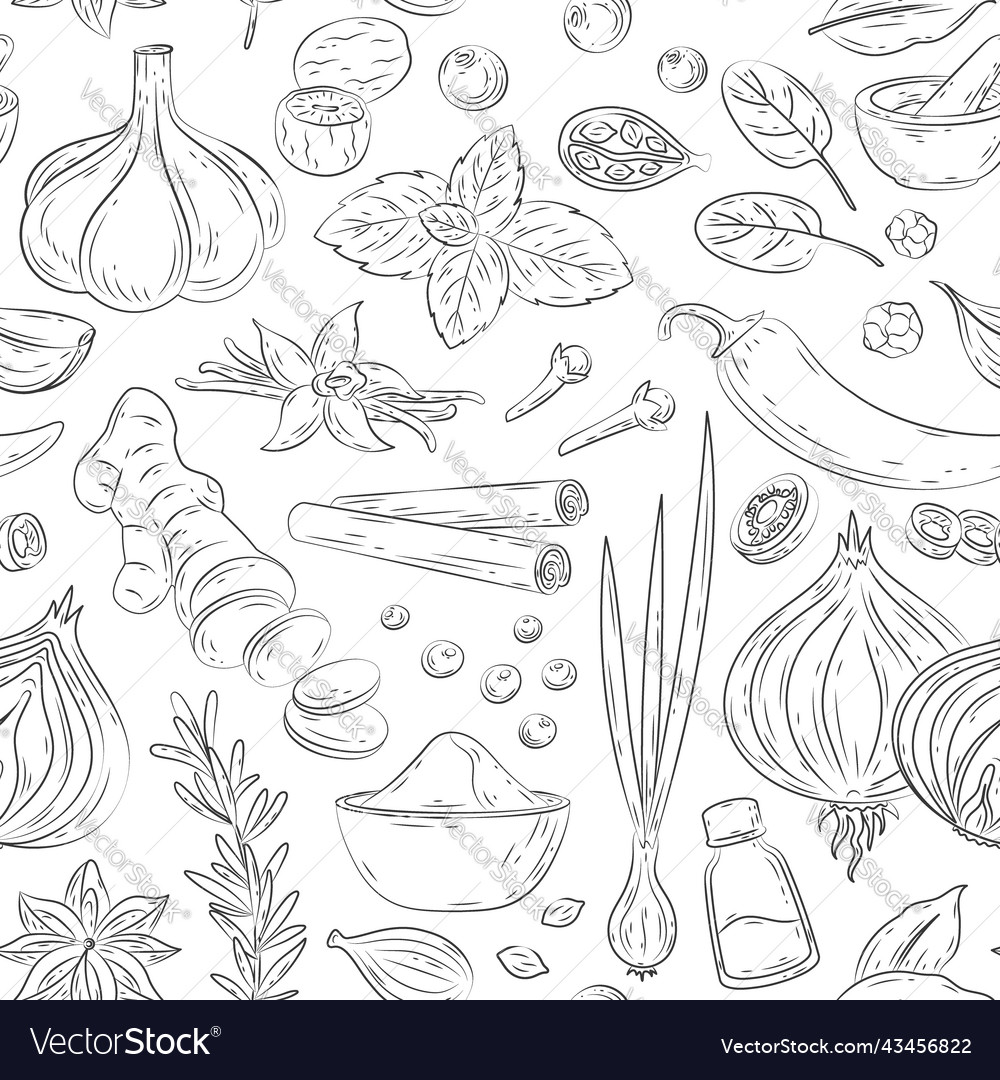 Spices and herbs seamless pattern Royalty Free Vector Image