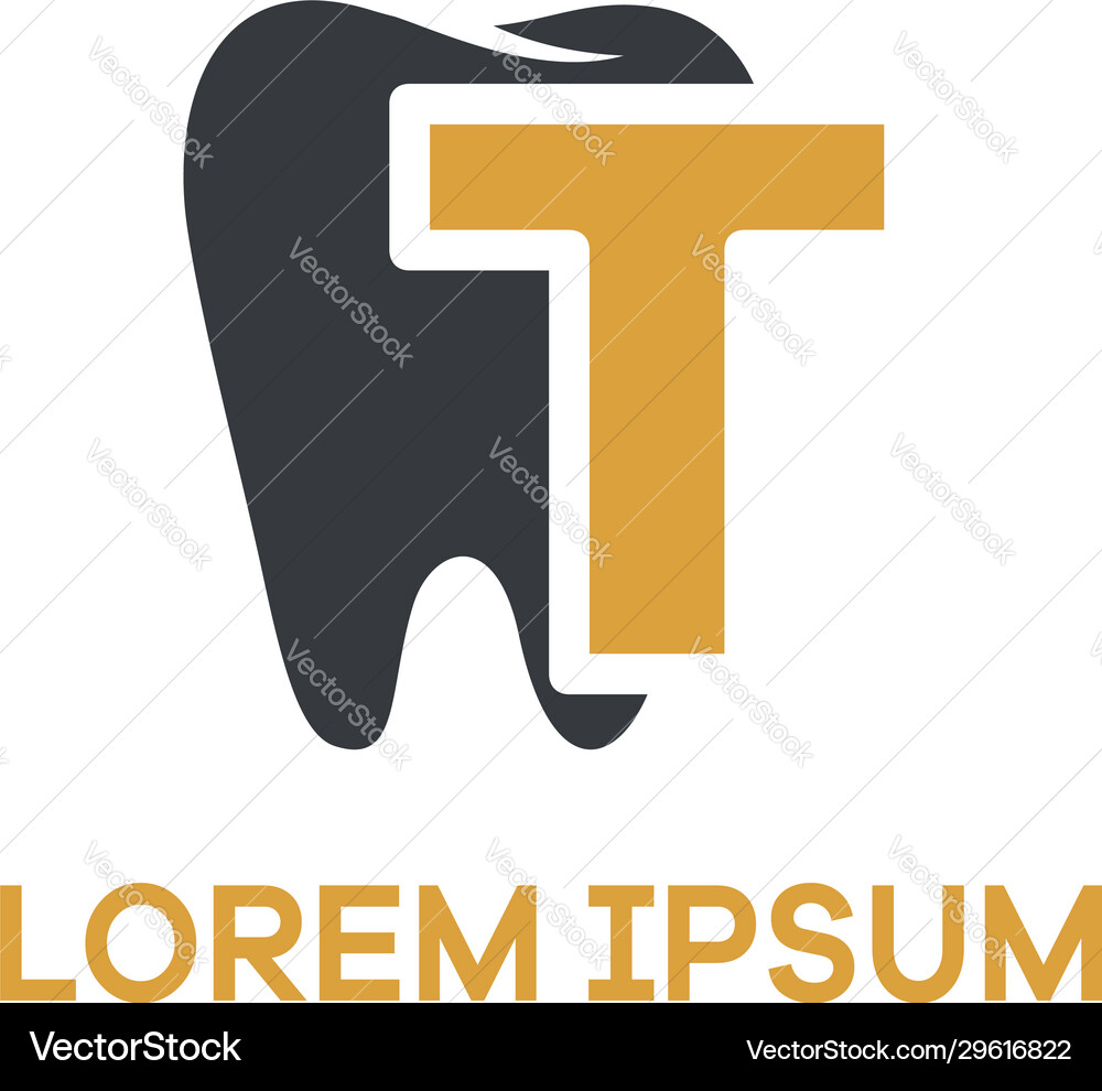 T letter logo design in tooth shape Royalty Free Vector
