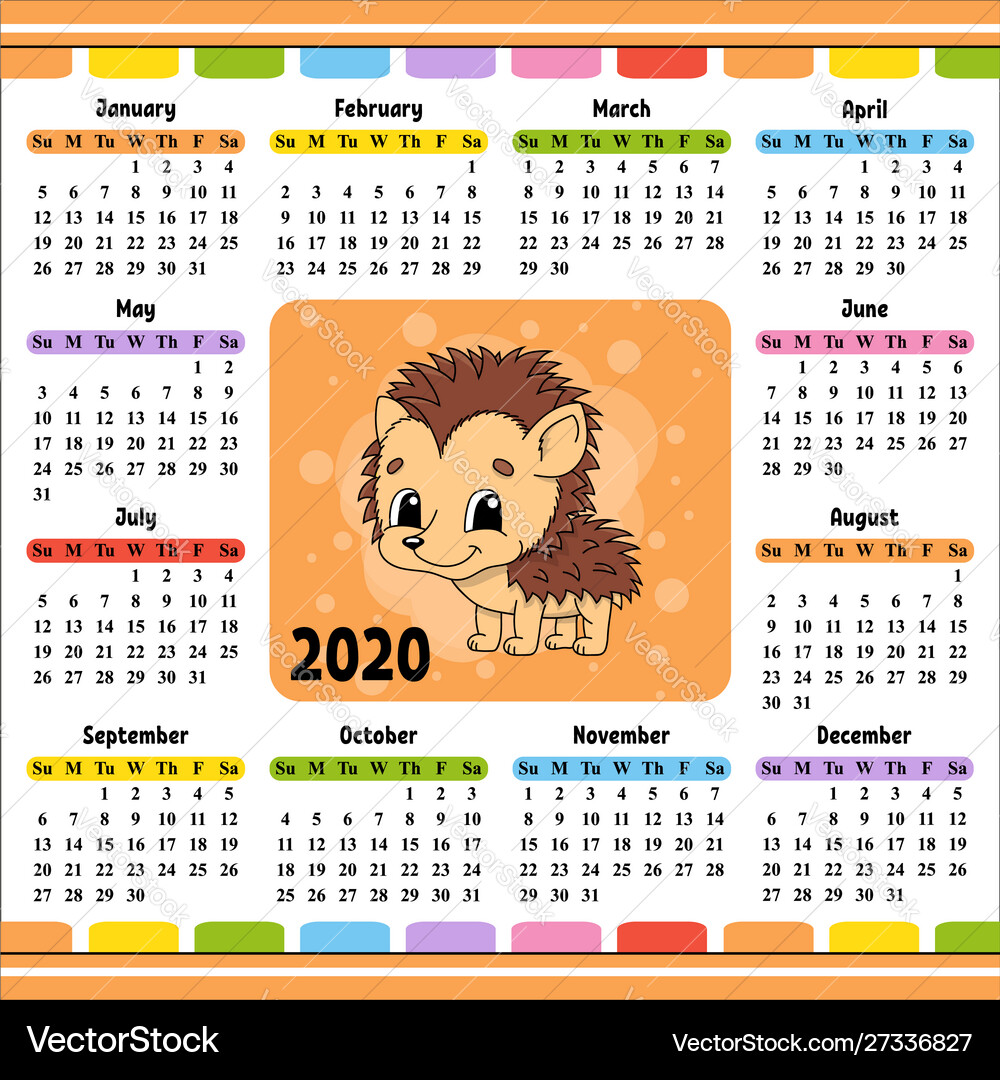 Calendar for 2020 with a cute character fun Vector Image