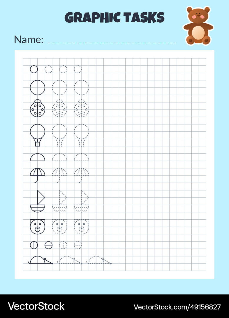 Graphic tasks by cells educational game for kids Vector Image