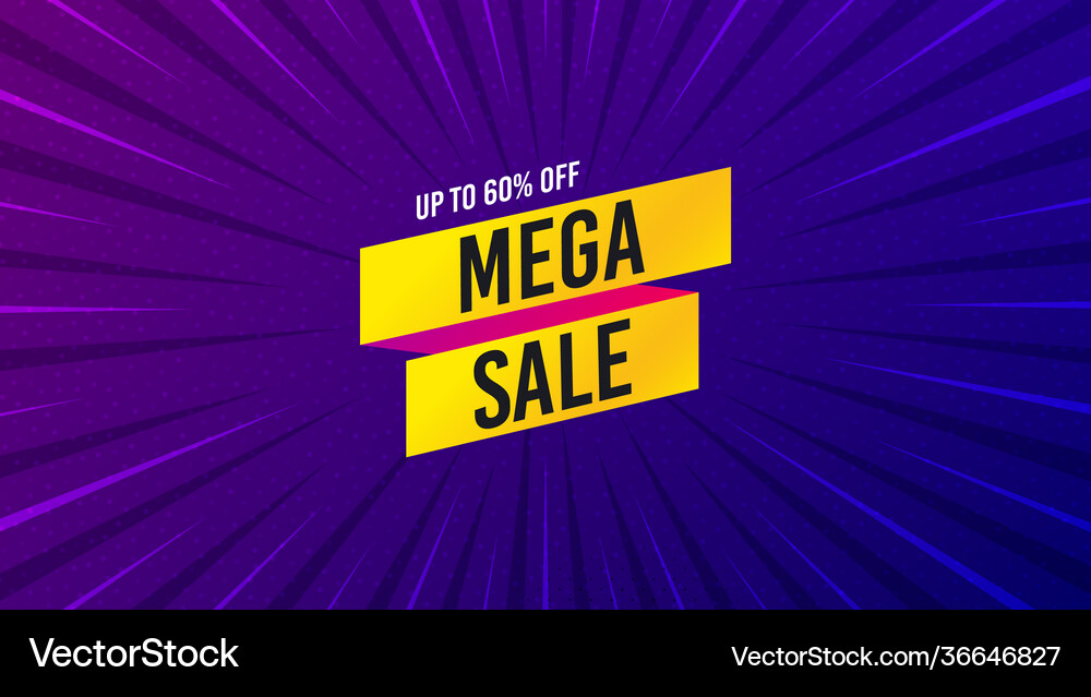Mega sale sticker discount banner shape Royalty Free Vector