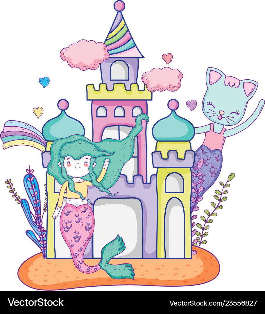 Mermaid with castle undersea scene Royalty Free Vector Image