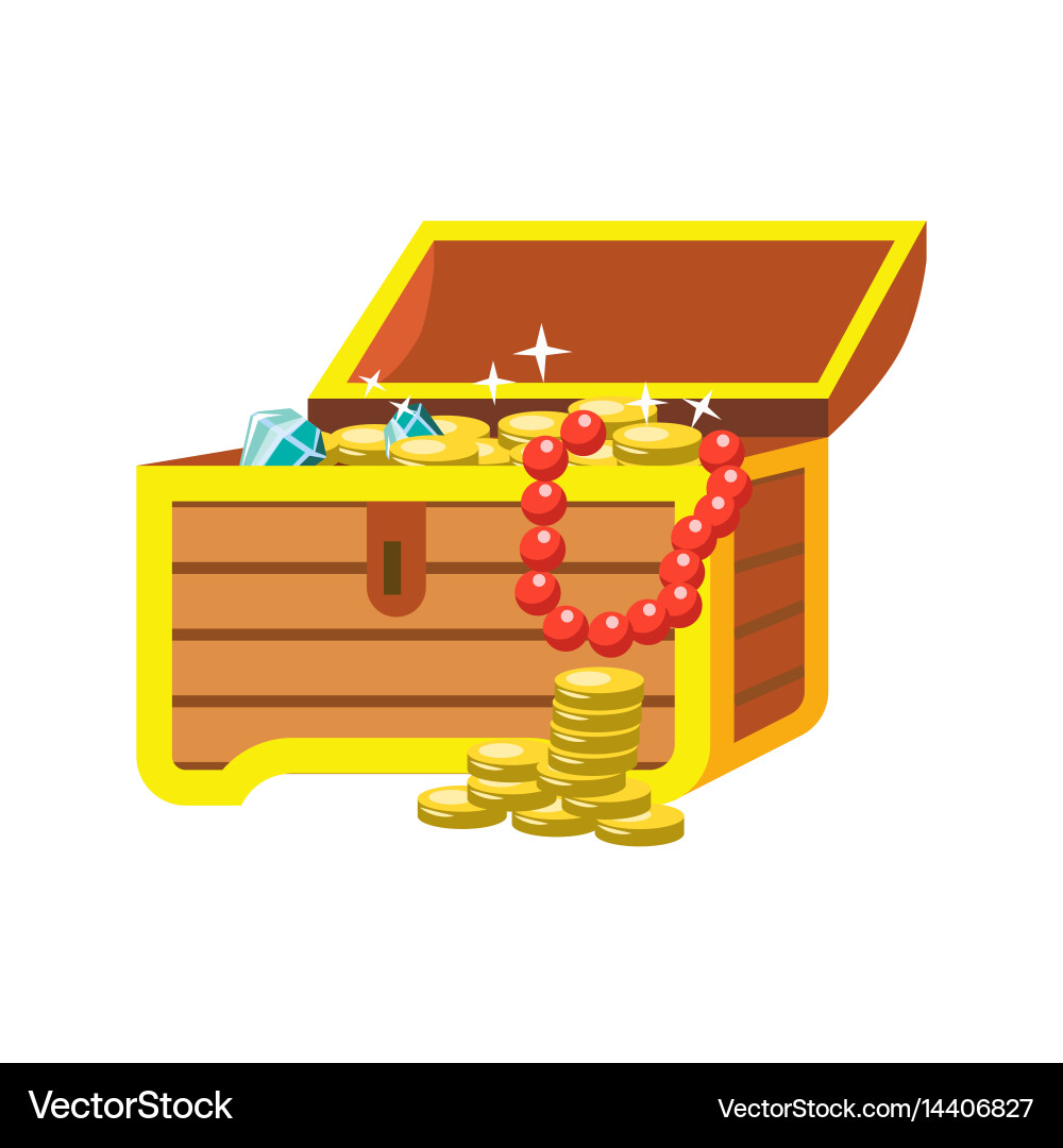 Open chest with shining pirate treasures on white Vector Image