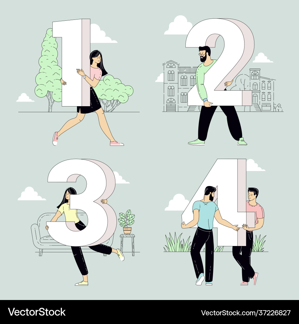 People holding number signs Royalty Free Vector Image