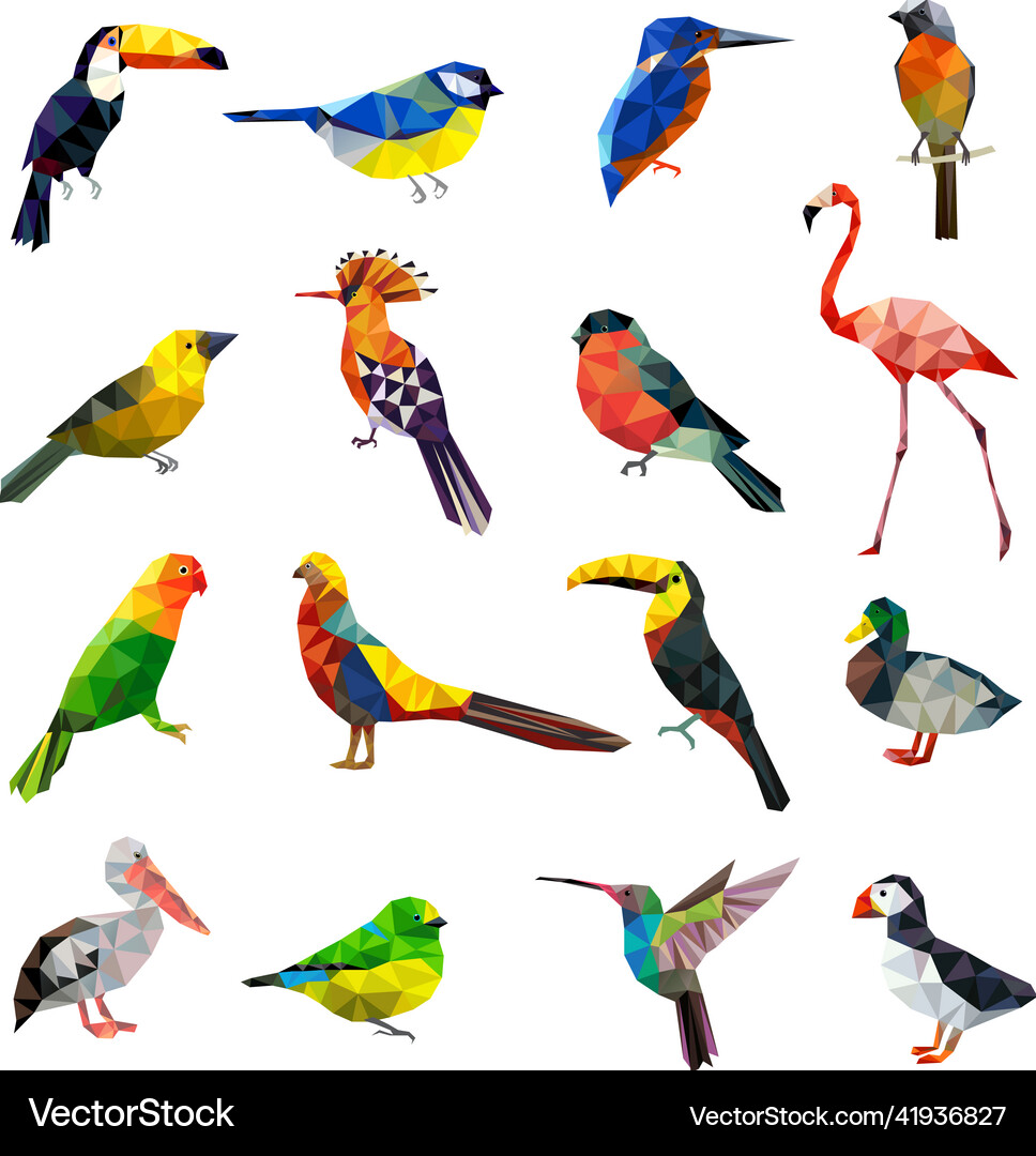 Polygonal birds geometrical stylized animals set Vector Image