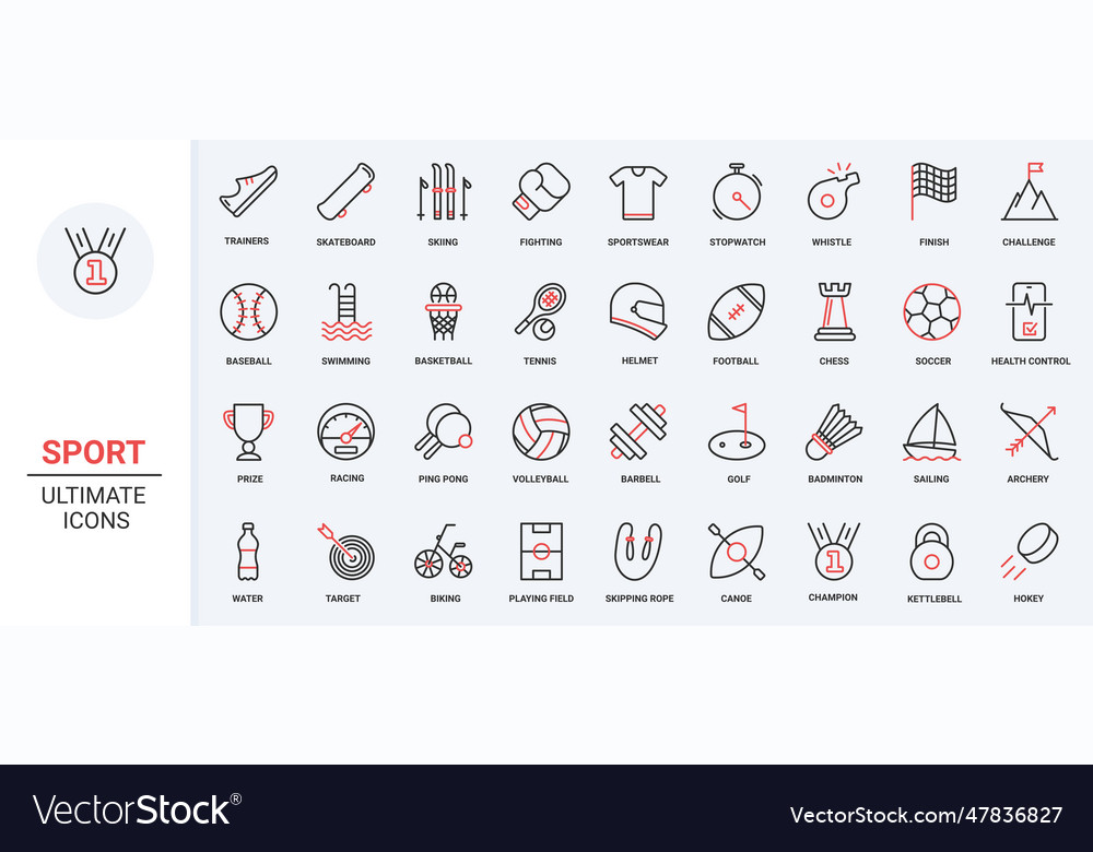 Sport training workout trendy red black thin line Vector Image