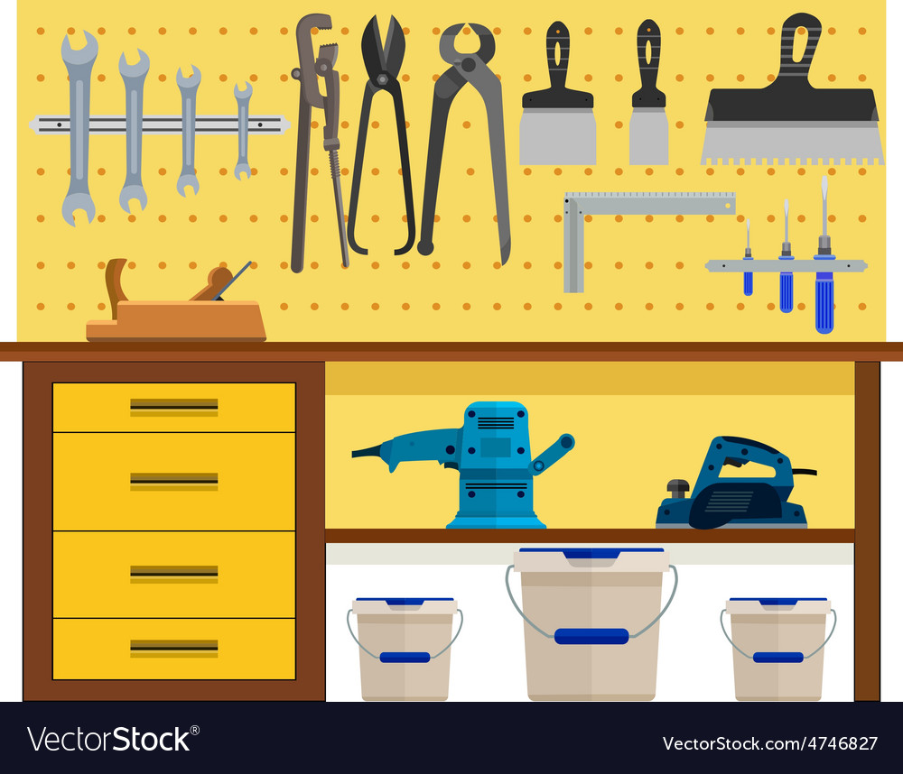 Working table with spanner Royalty Free Vector Image