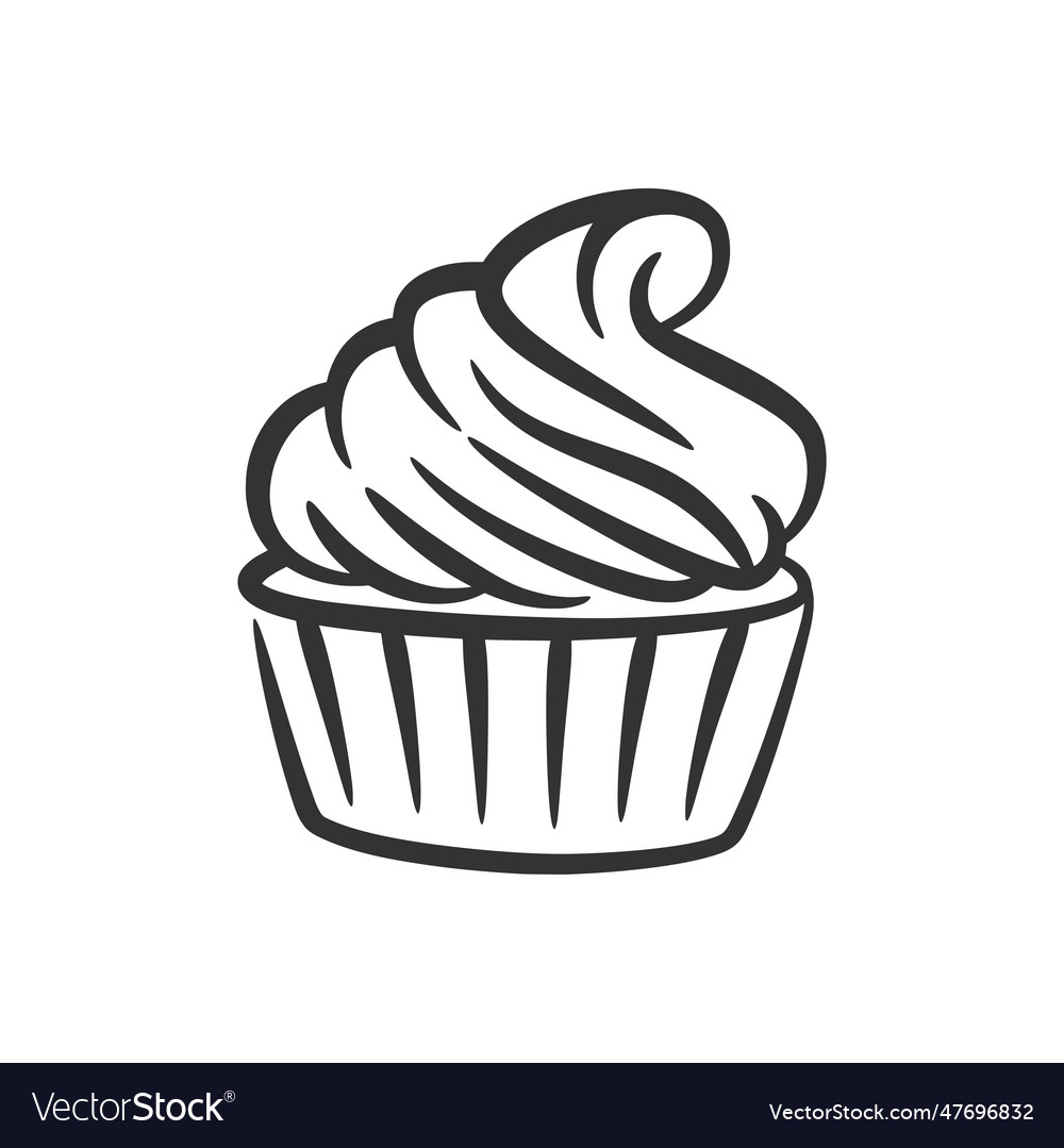 Cupcake line art hand drawn style doodle drawing Vector Image