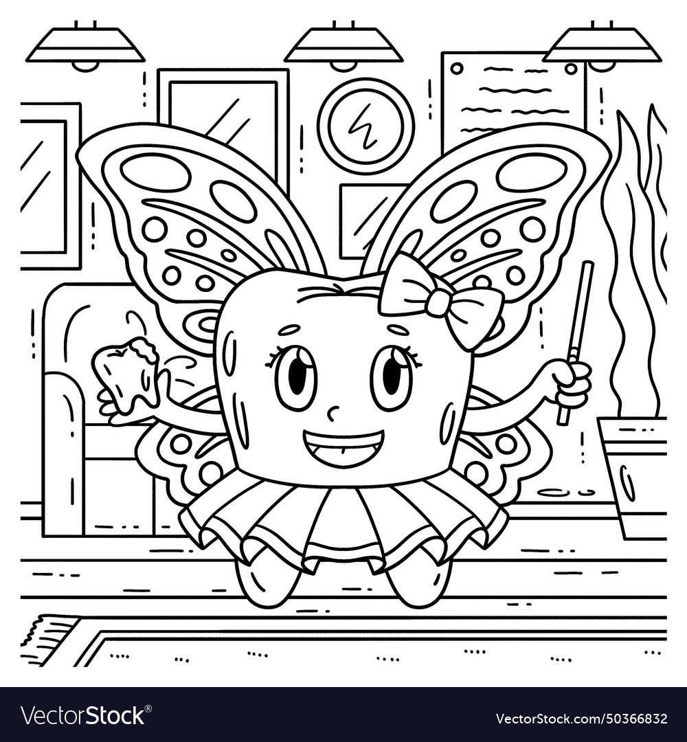 Dental care tooth as fairy coloring page for kids Vector Image