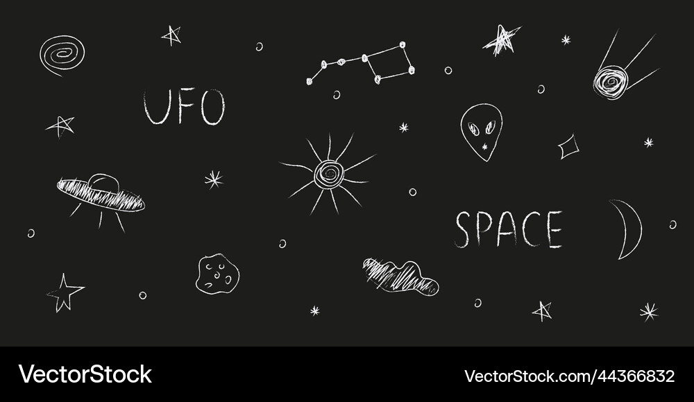 Doodle cosmos set in childish style Royalty Free Vector