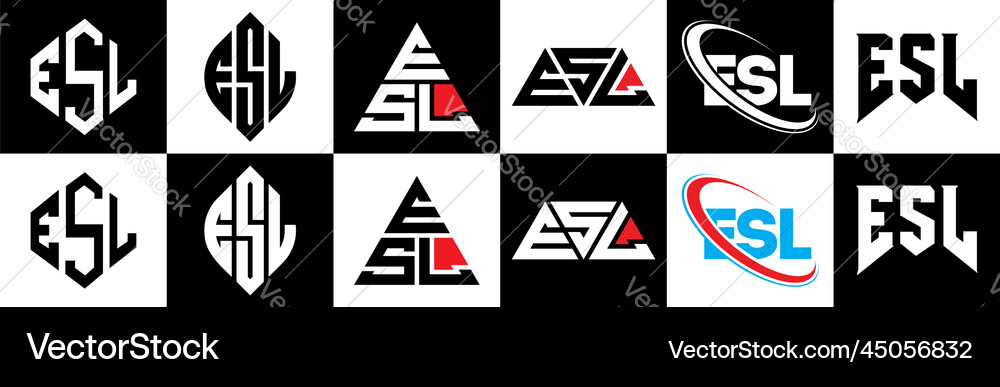 Esl letter logo design in six style polygon Vector Image
