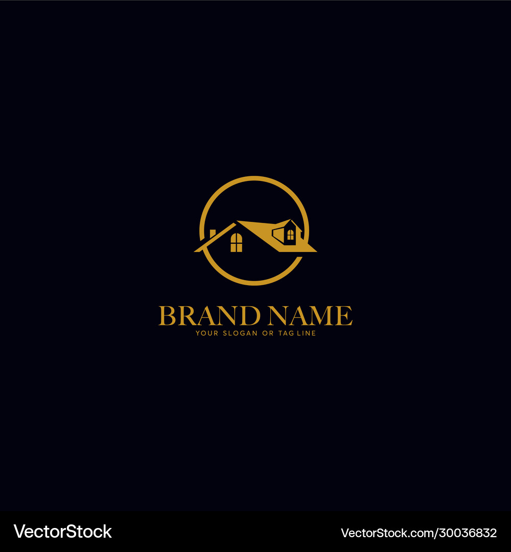 House design logo gold color Royalty Free Vector Image