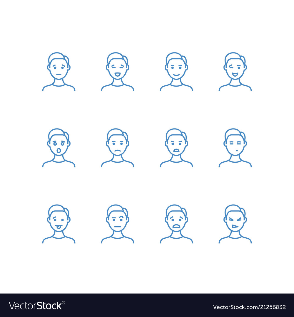 Man face with different emotions line icons male Vector Image