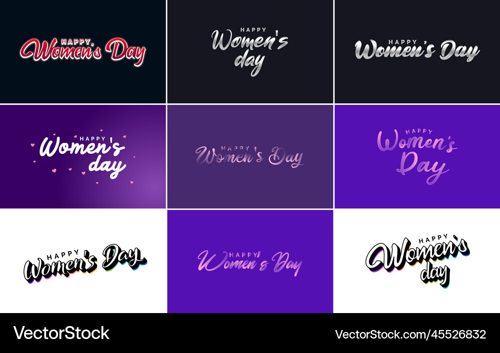 March 8 typographic design set with happy womens Vector Image
