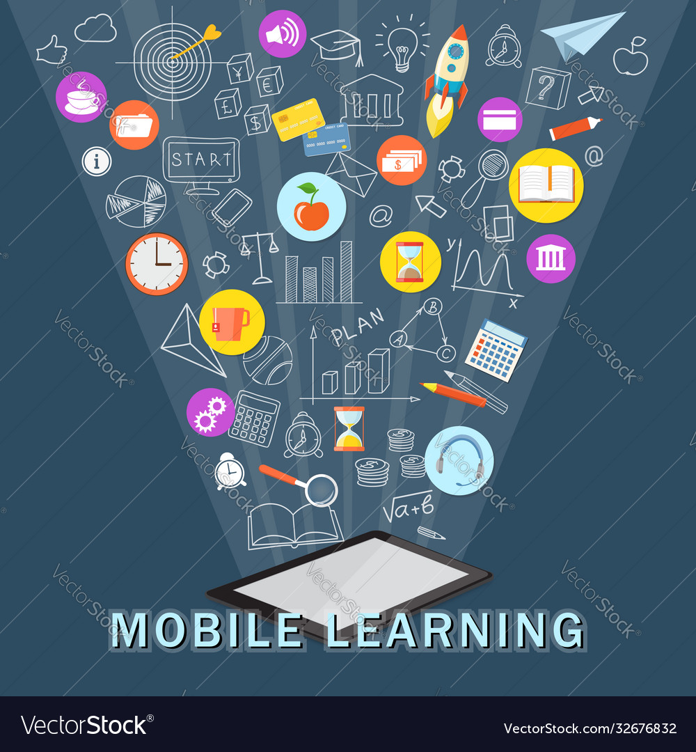 Mobile learning with tablet Royalty Free Vector Image