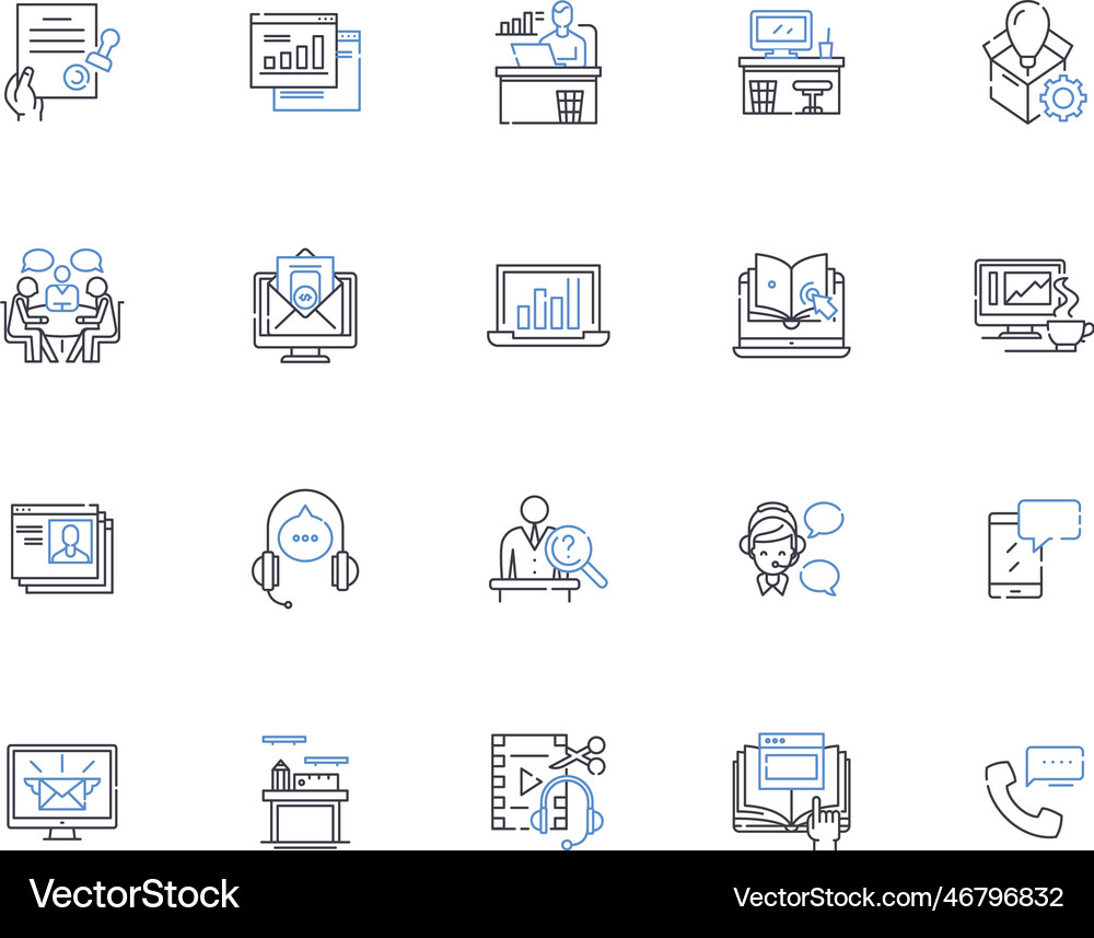 Mobile office line icons collection productivity Vector Image